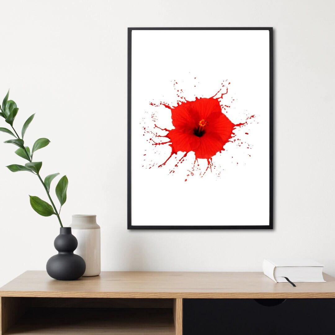 Printable Red Flower Wall Art, Digital Print Aesthetic Wall Art ...