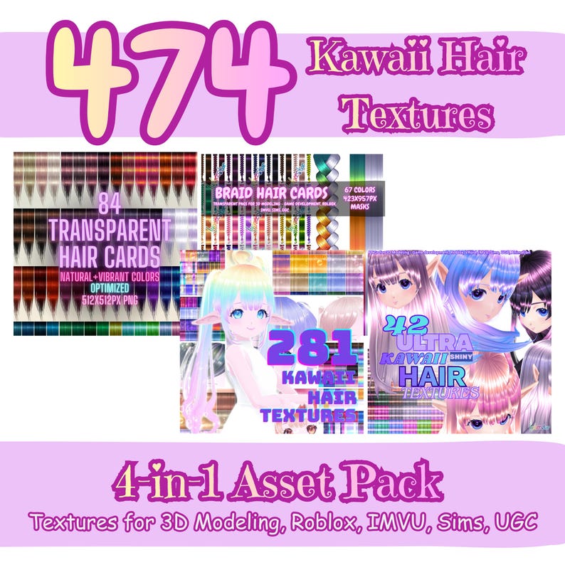 474 Hair Textures - 4-in-1 Savings Bundle: 3D Modeling for Game ...