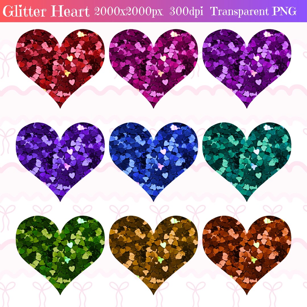 Glitter Heart Clip Art - 2000x2000px 300dpi Transparent Pngs for ...