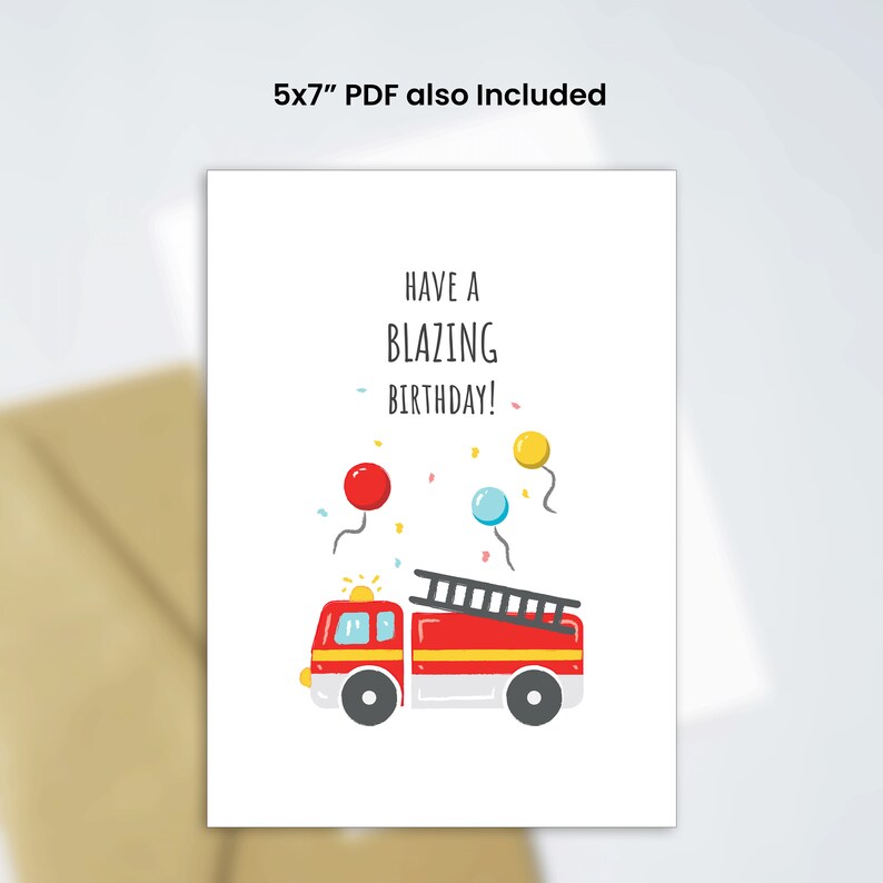 Firetruck Birthday Card | 5x7 | Have a Blazing Birthday | Instant ...