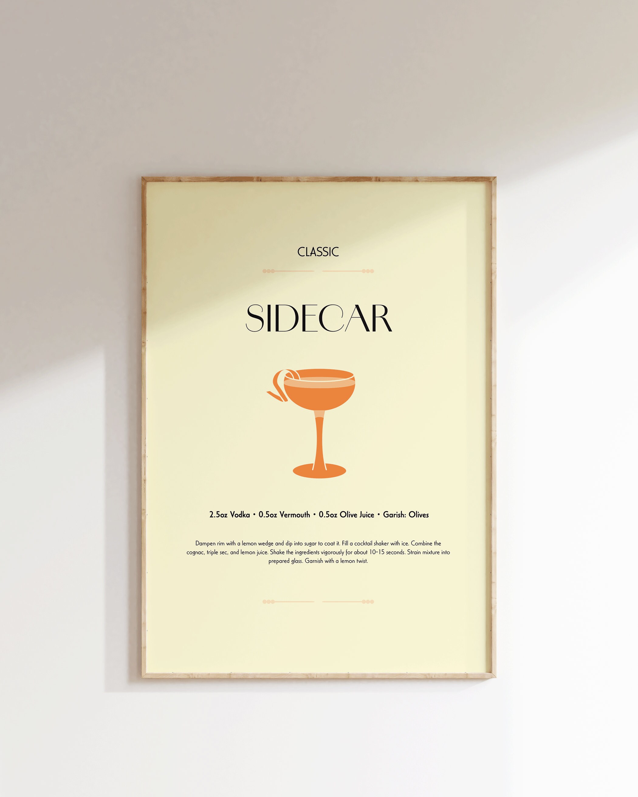 Sidecar Cocktail Recipe Poster Digital PDF Download 11x17 16x20 12x16 A4 8.3x11.7 - Etsy