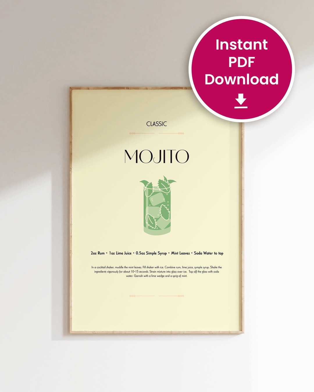Mojito Cocktail Recipe Poster | Digital PDF Download | 11x17 | 12x16 | 16x20 | A4 8.3x11.7 - Etsy