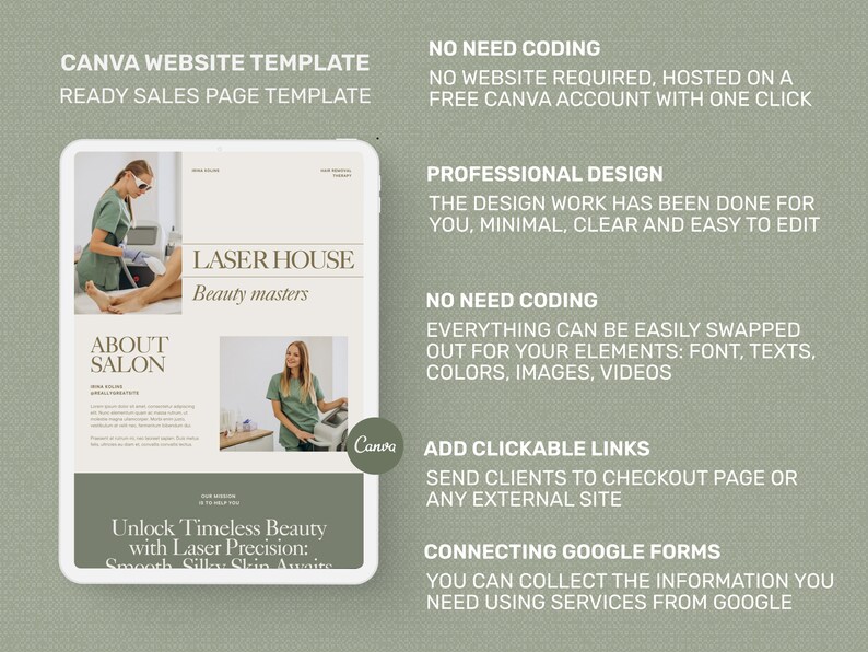 Sales Page Template, Salon Website Design, Canva Lead Magnet Editable ...