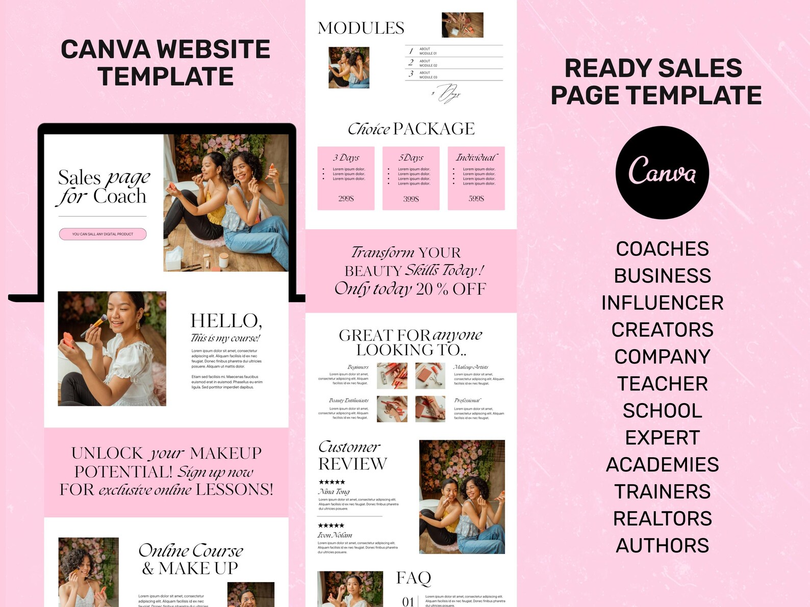 Sales Page Template, Course Website, Canva Lead Magnet Landing Page ...