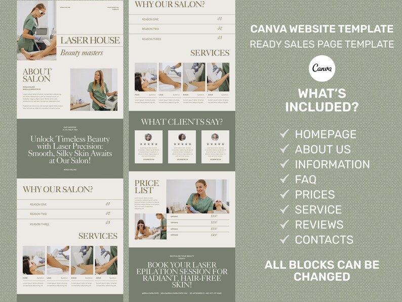 Sales Page Template, Salon Website Design, Canva Lead Magnet Editable ...