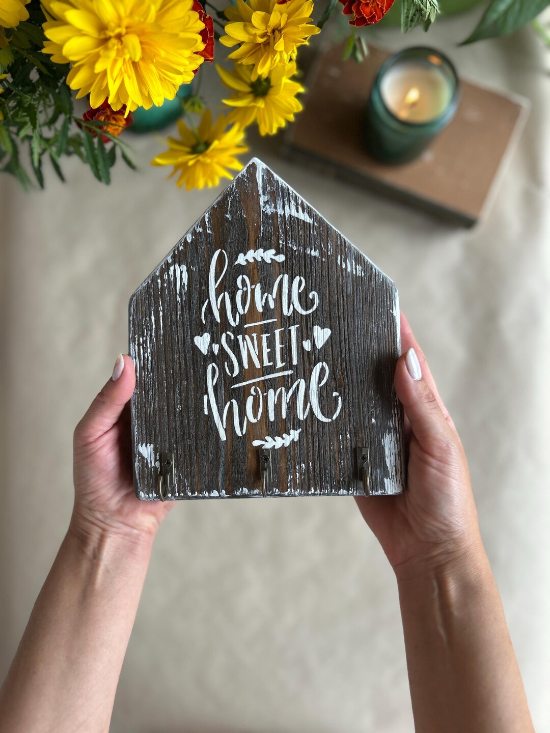 Rustic Wall Key Holder | Farmhouse Style Wooden Key Rack | Handmade ...