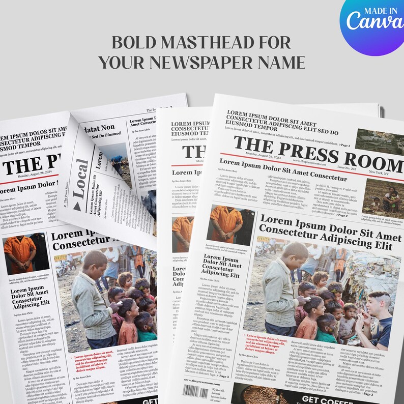 Editable Newspaper Template Canva - Printable 11x17 Tabloid Layout ...