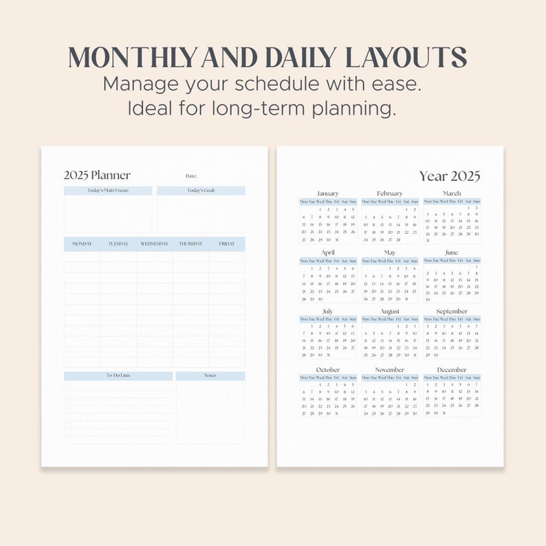 Minimalist 2025 Planner Printable Digital PDF Monthly and Daily ...