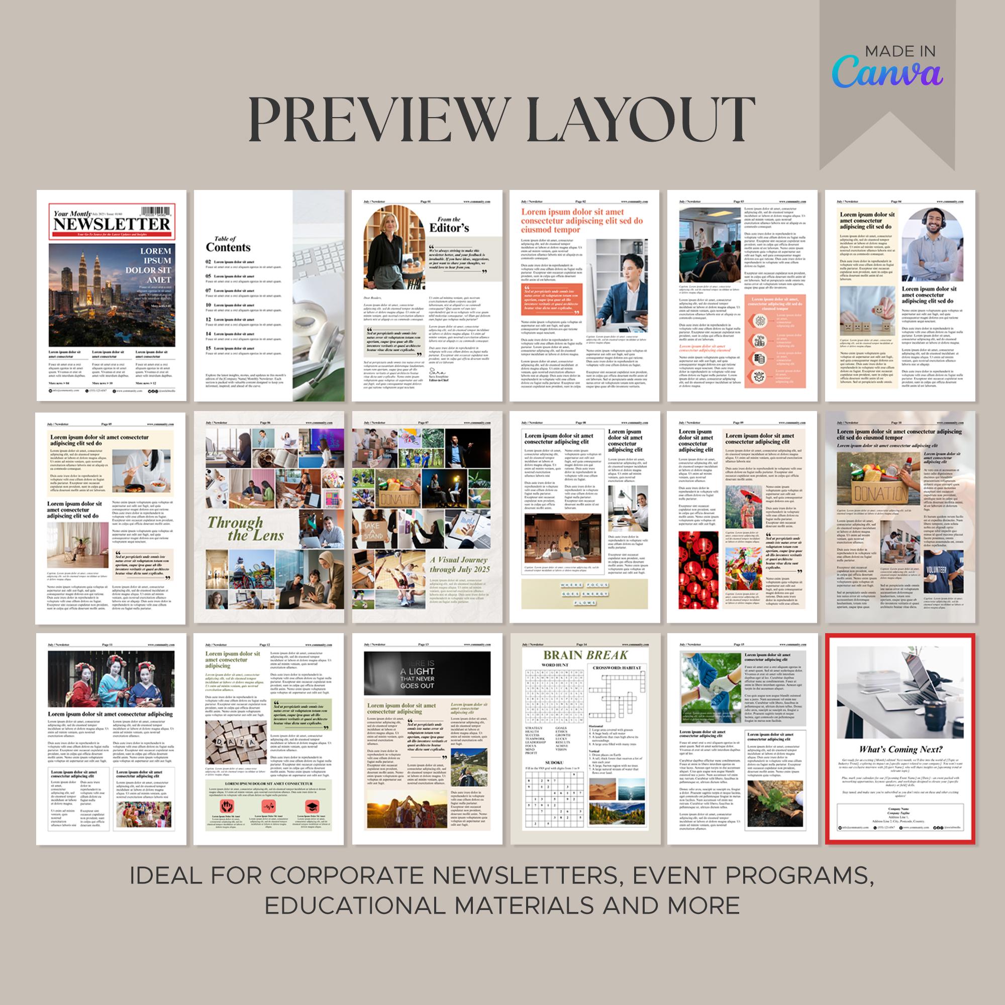 A4 Canva Newsletter Template, 18 Page, Business, School (digital ...