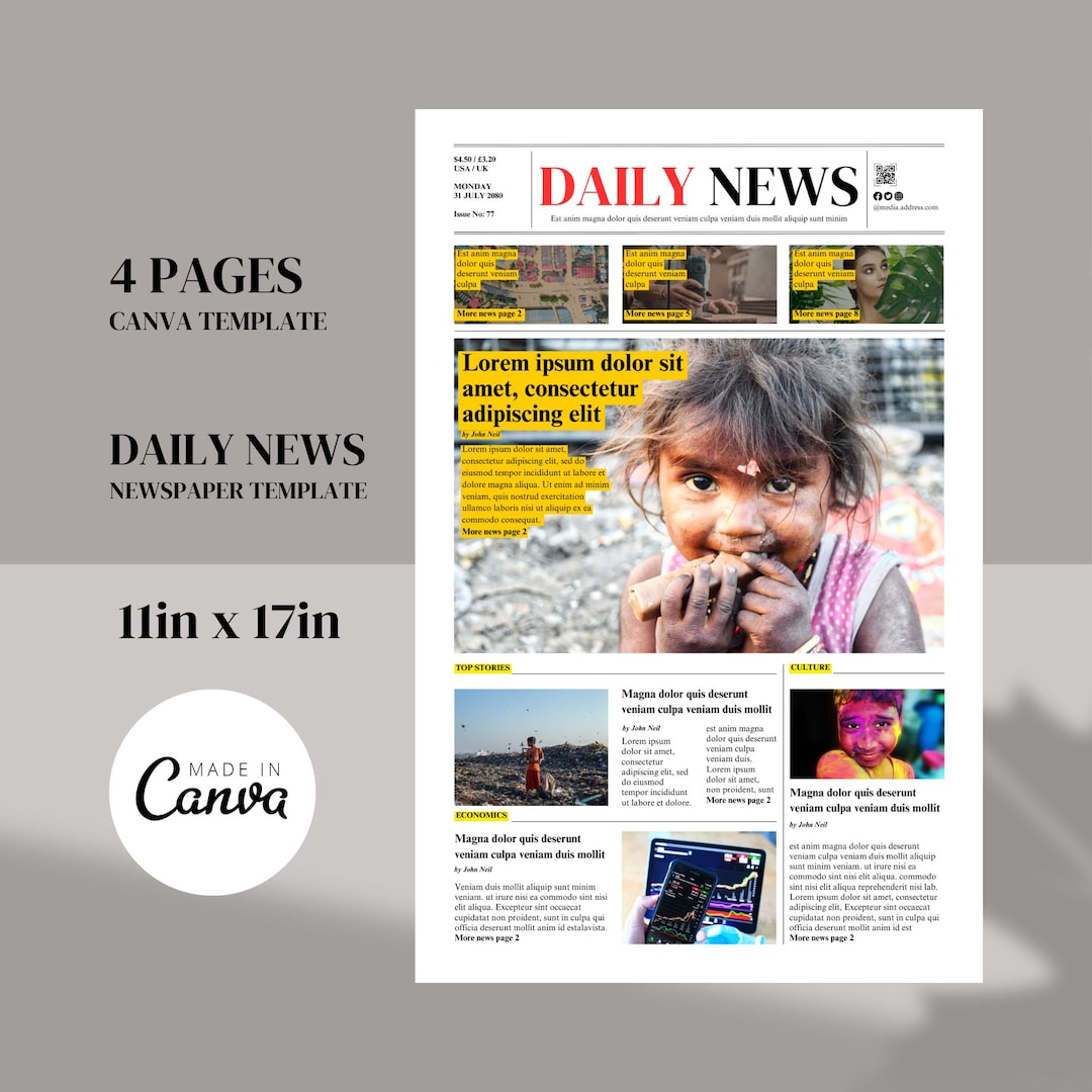 Daily News Newspaper Template - Tabloid, Editorial, Business, Instant ...
