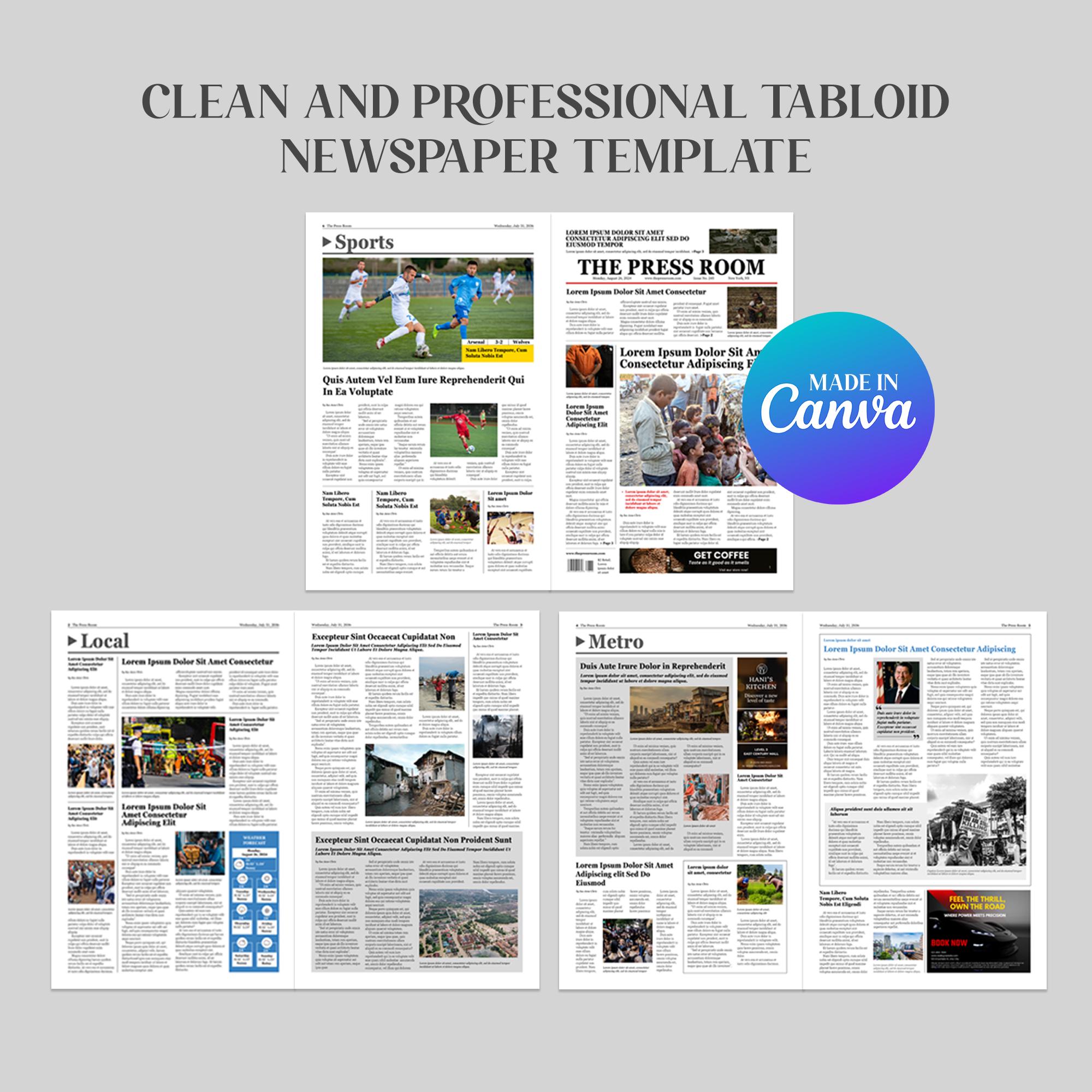 Editable Newspaper Template Canva - Printable 11x17 Tabloid Layout ...