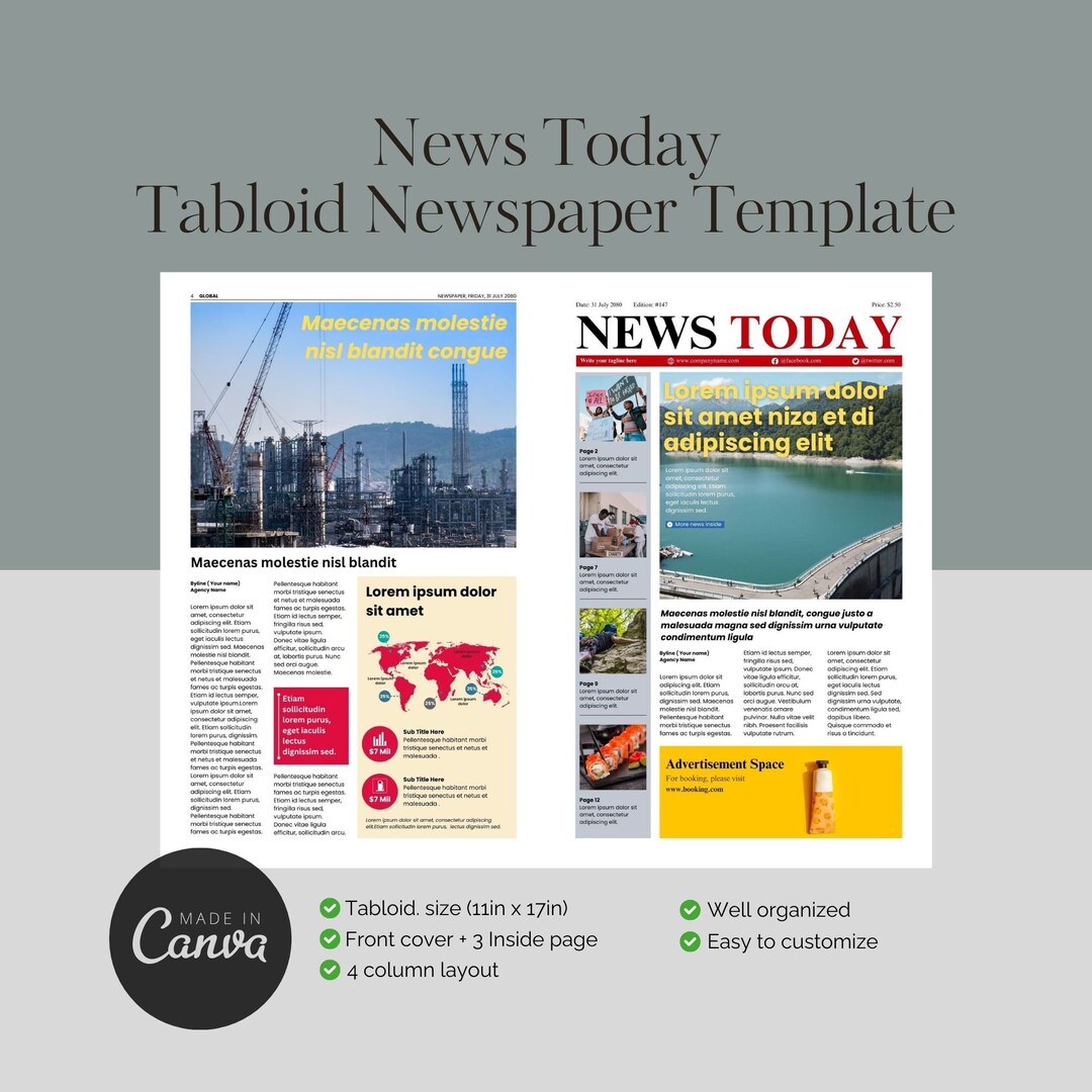 News Today Tabloid Newspaper Template Editorial, Corporate, Business ...