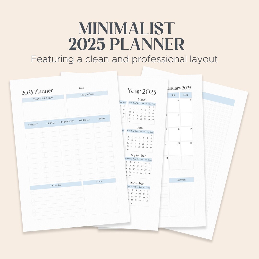 Minimalist 2025 Planner | Printable Digital PDF | Monthly and Daily ...