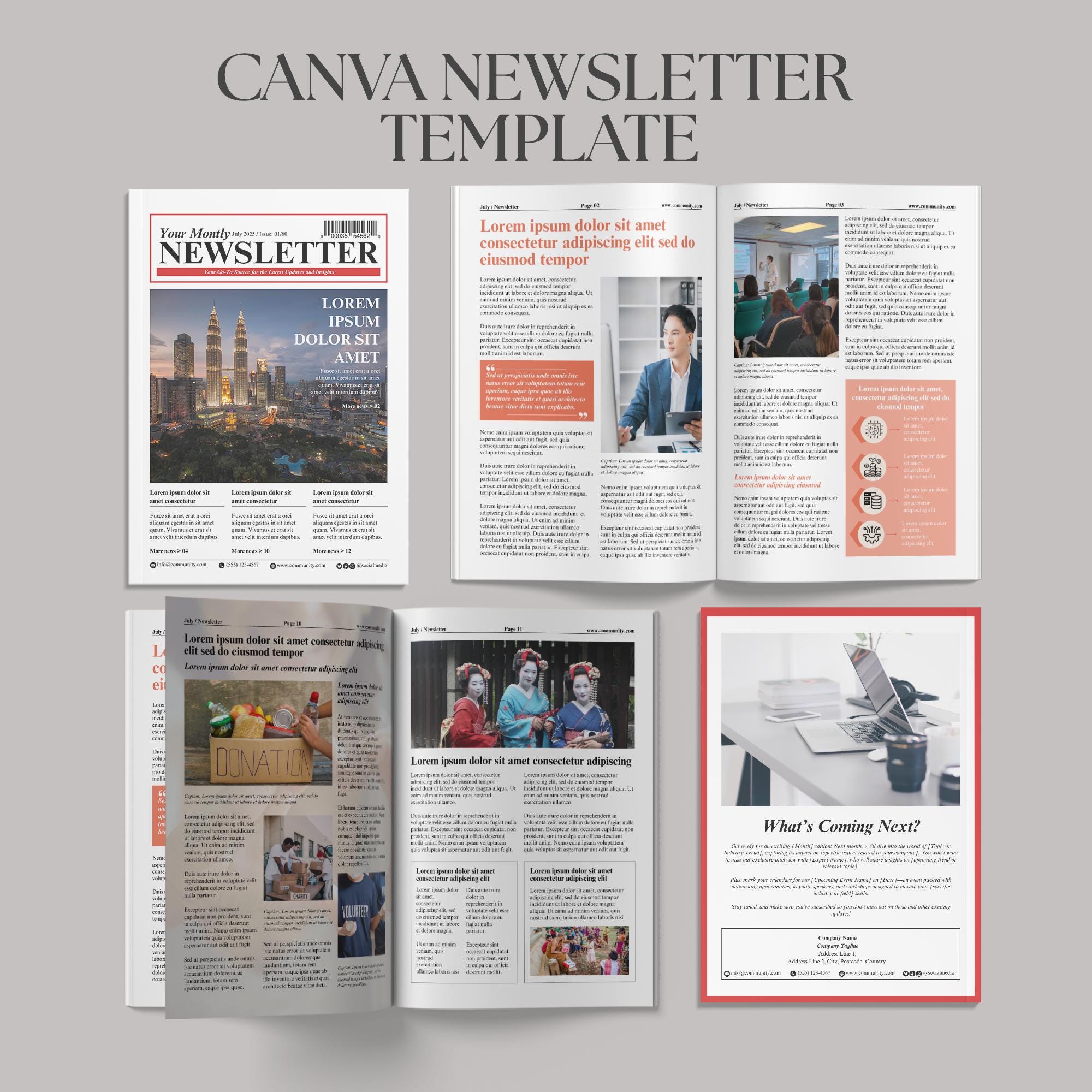 A4 Canva Newsletter Template, 18 Page, Business, School (digital ...