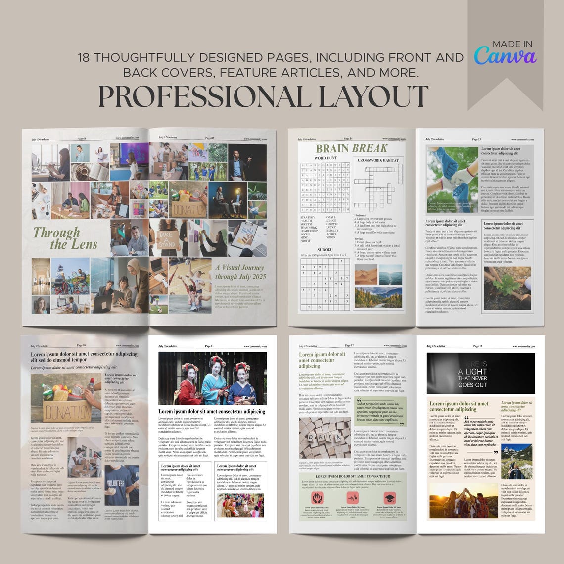 A4 Canva Newsletter Template, 18 Page, Business, School (digital ...