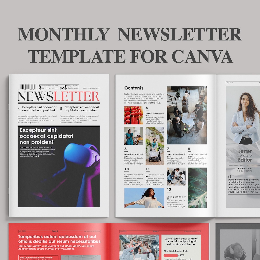Monthly Newsletter Template for Canva, A4 Newsletter, Business ...