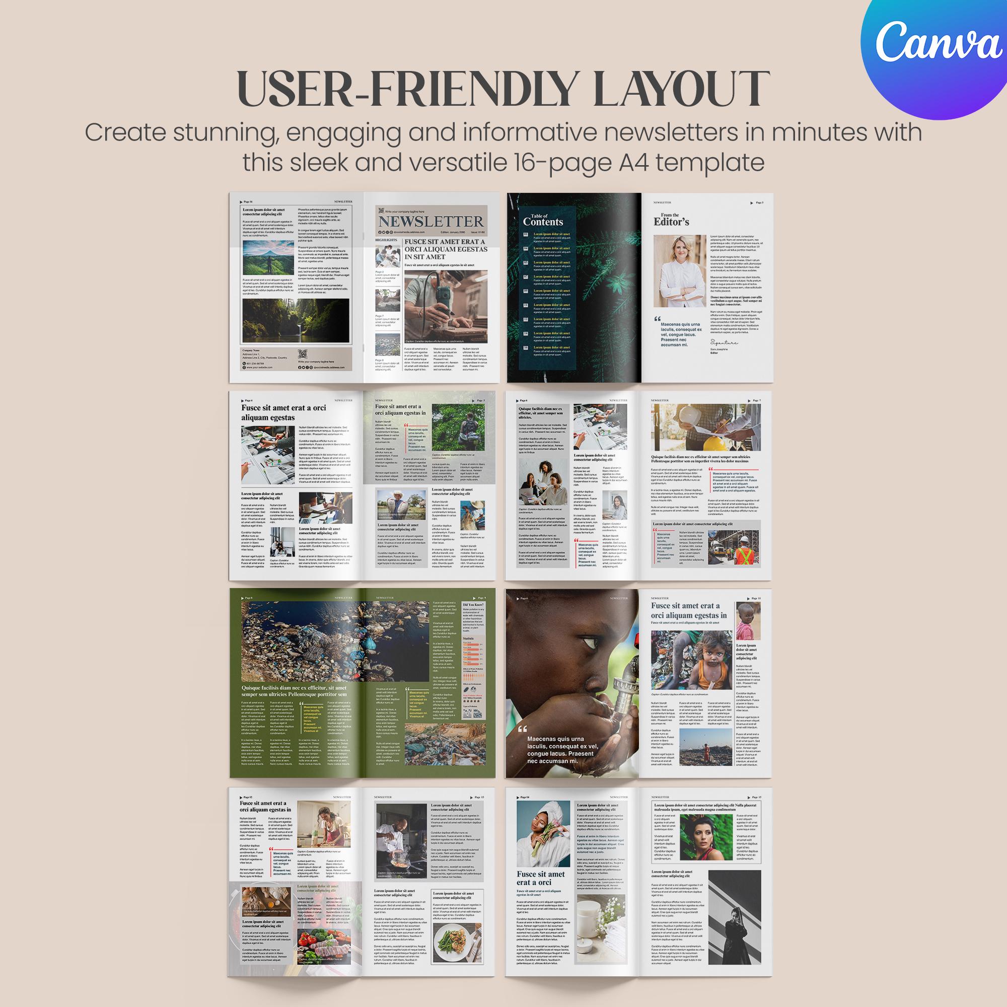 A4 Newsletter Template – 16 Page Editorial Layout (canva, Instant ...