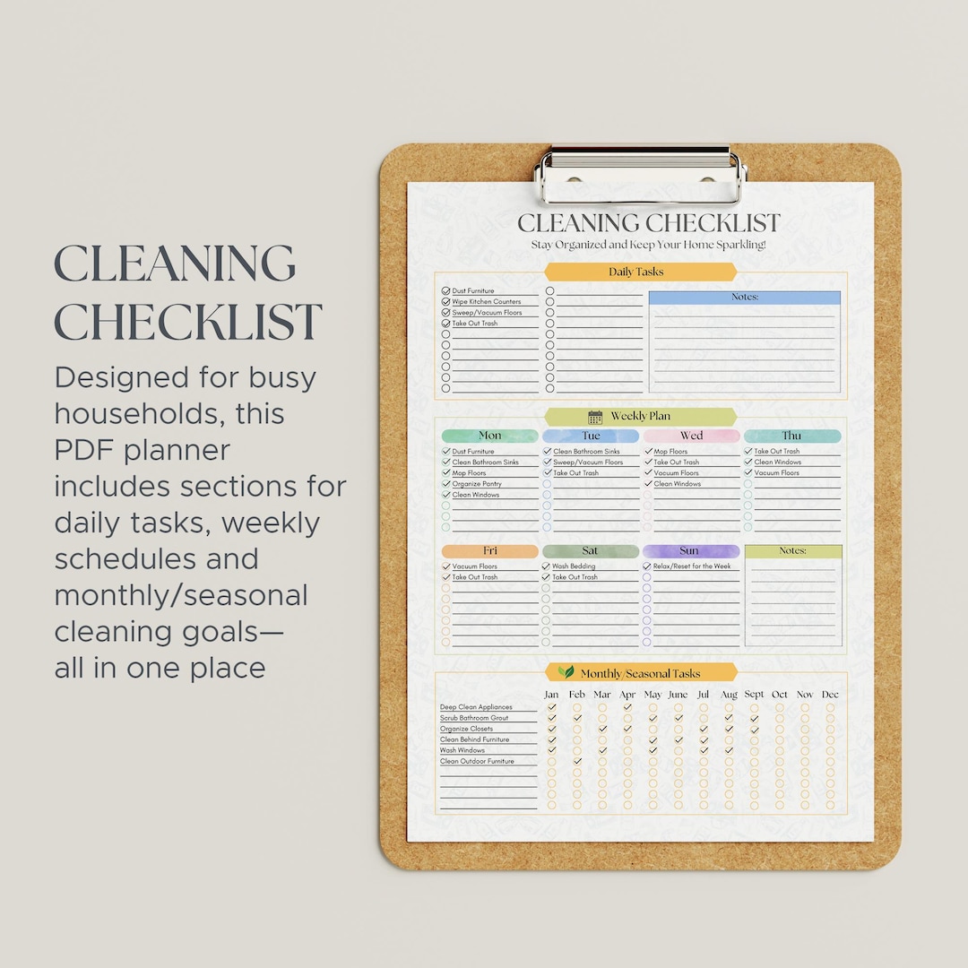 Printable Cleaning Checklist | Daily, Weekly, and Monthly Task Planner ...