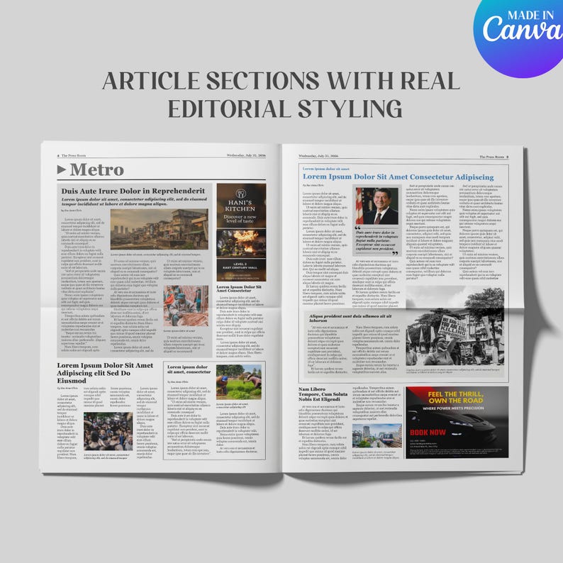 Editable Newspaper Template Canva - Printable 11x17 Tabloid Layout ...