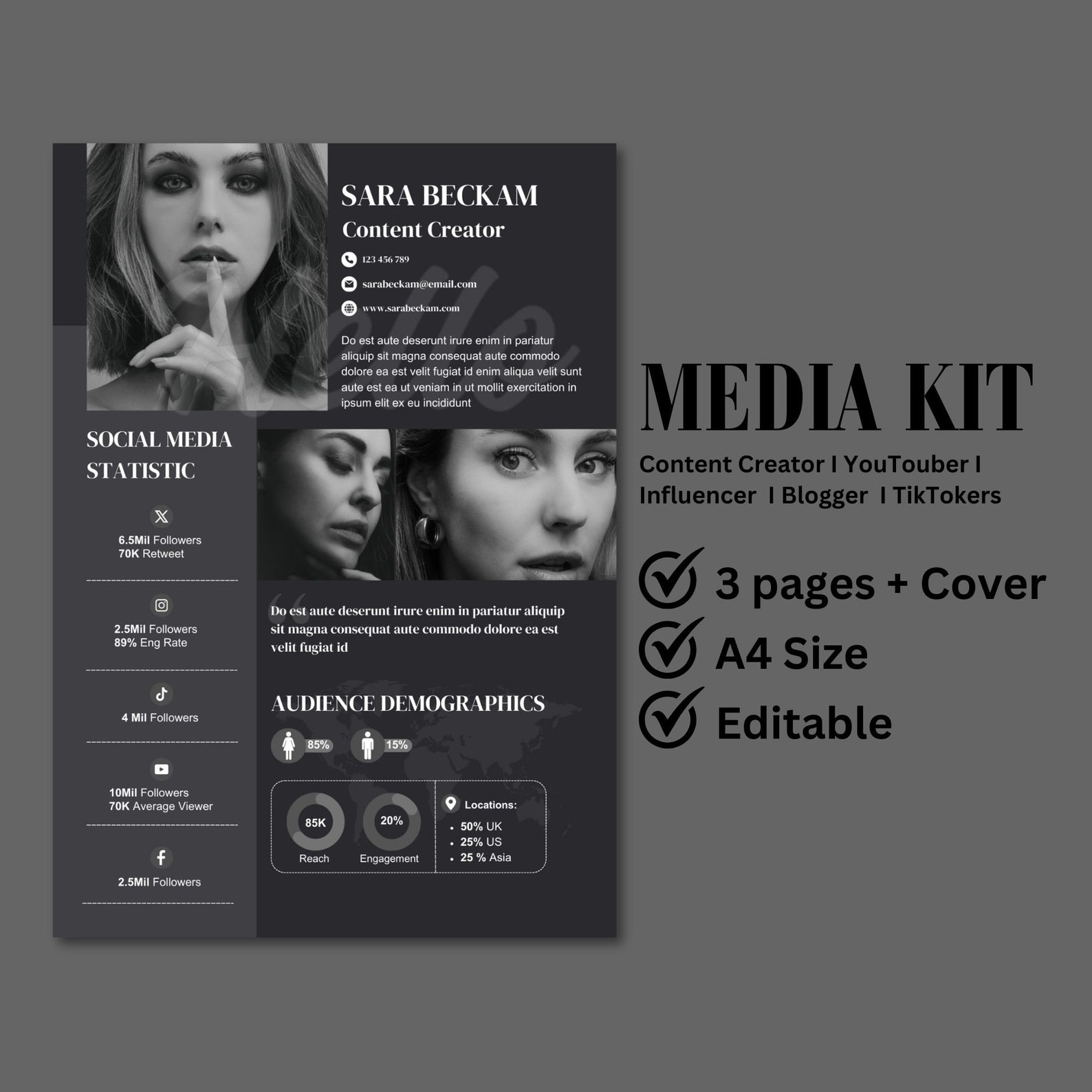 3 Pages Elegant Media Kit With Rate Card/media Kit Canva Template ...