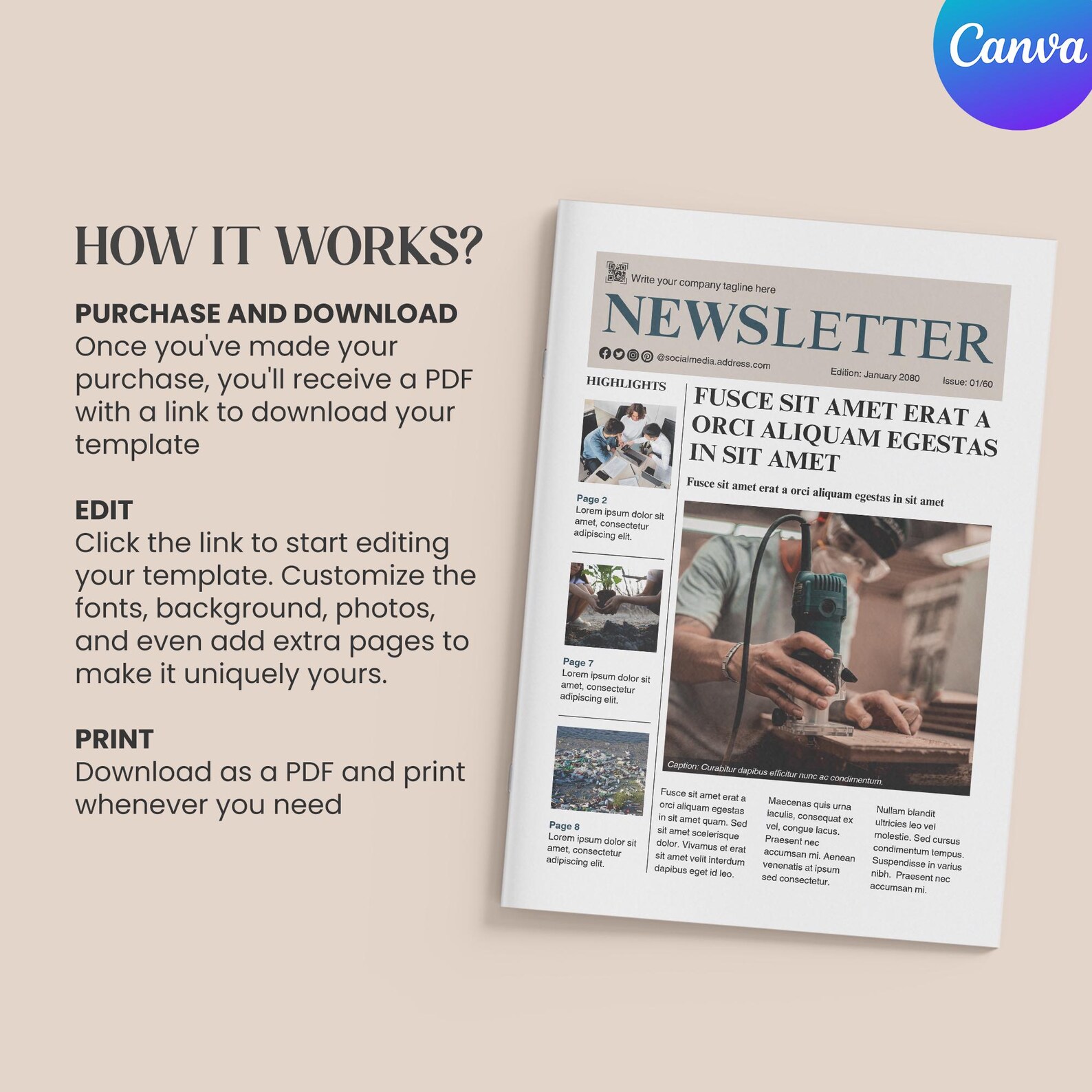 A4 Newsletter Template – 16 Page Editorial Layout (canva, Instant ...