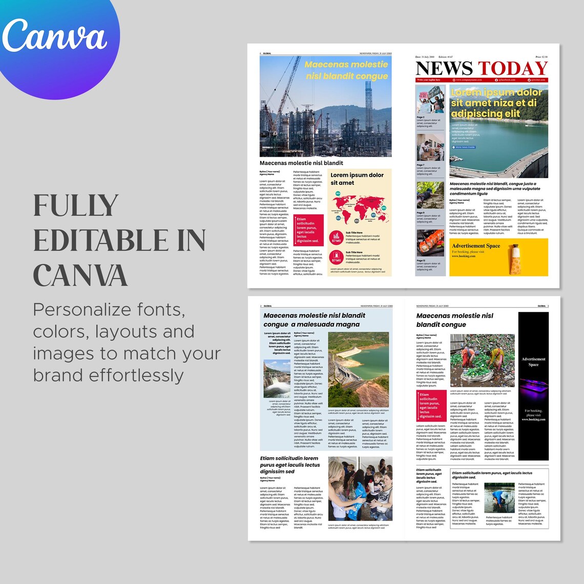 News Today Tabloid Newspaper Template - Editorial, Corporate, Business ...