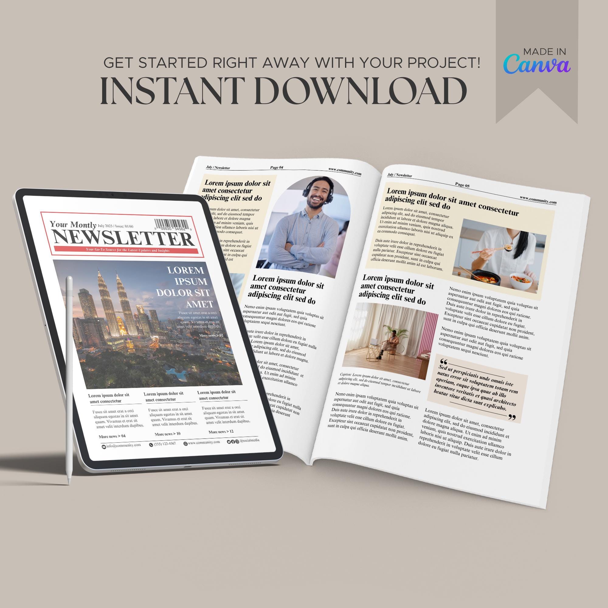 A4 Canva Newsletter Template, 18 Page, Business, School (digital ...