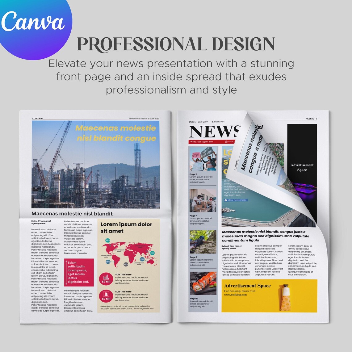 News Today Tabloid Newspaper Template - Editorial, Corporate, Business ...