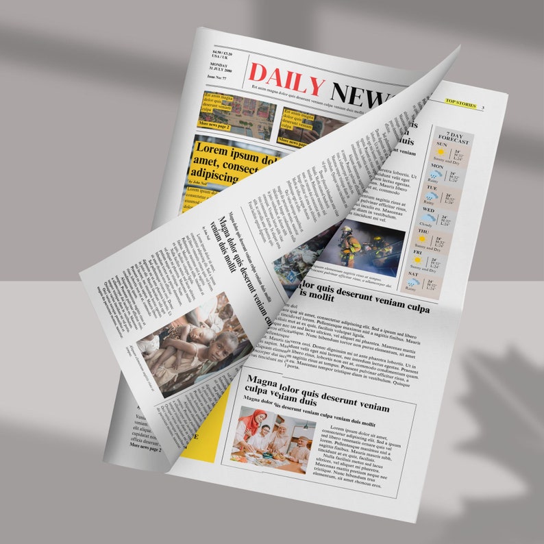 Daily News Newspaper Template - Tabloid, Editorial, Business, Instant ...