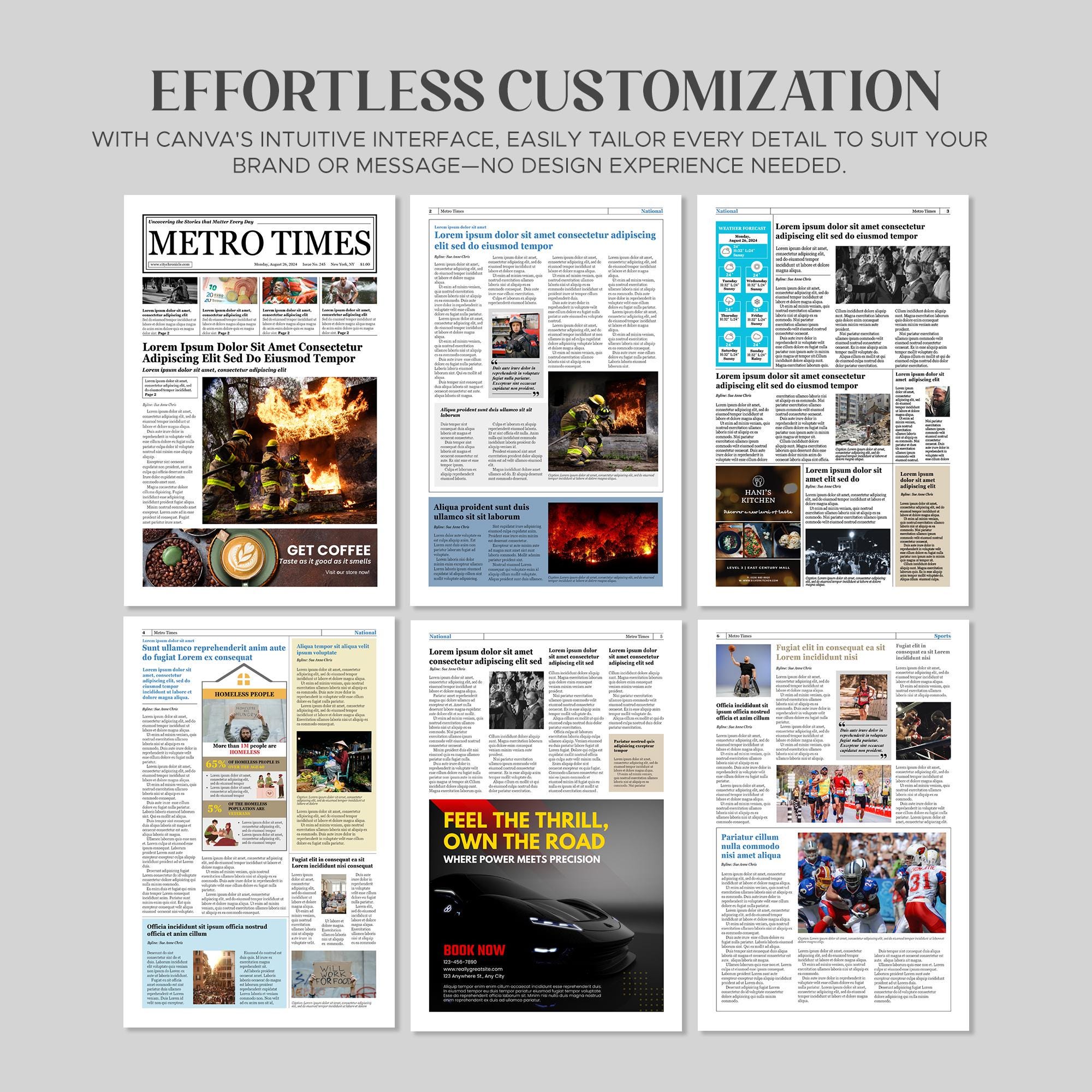Classic Tabloid Newspaper Template, Editable 6-page Canva Layout - Etsy