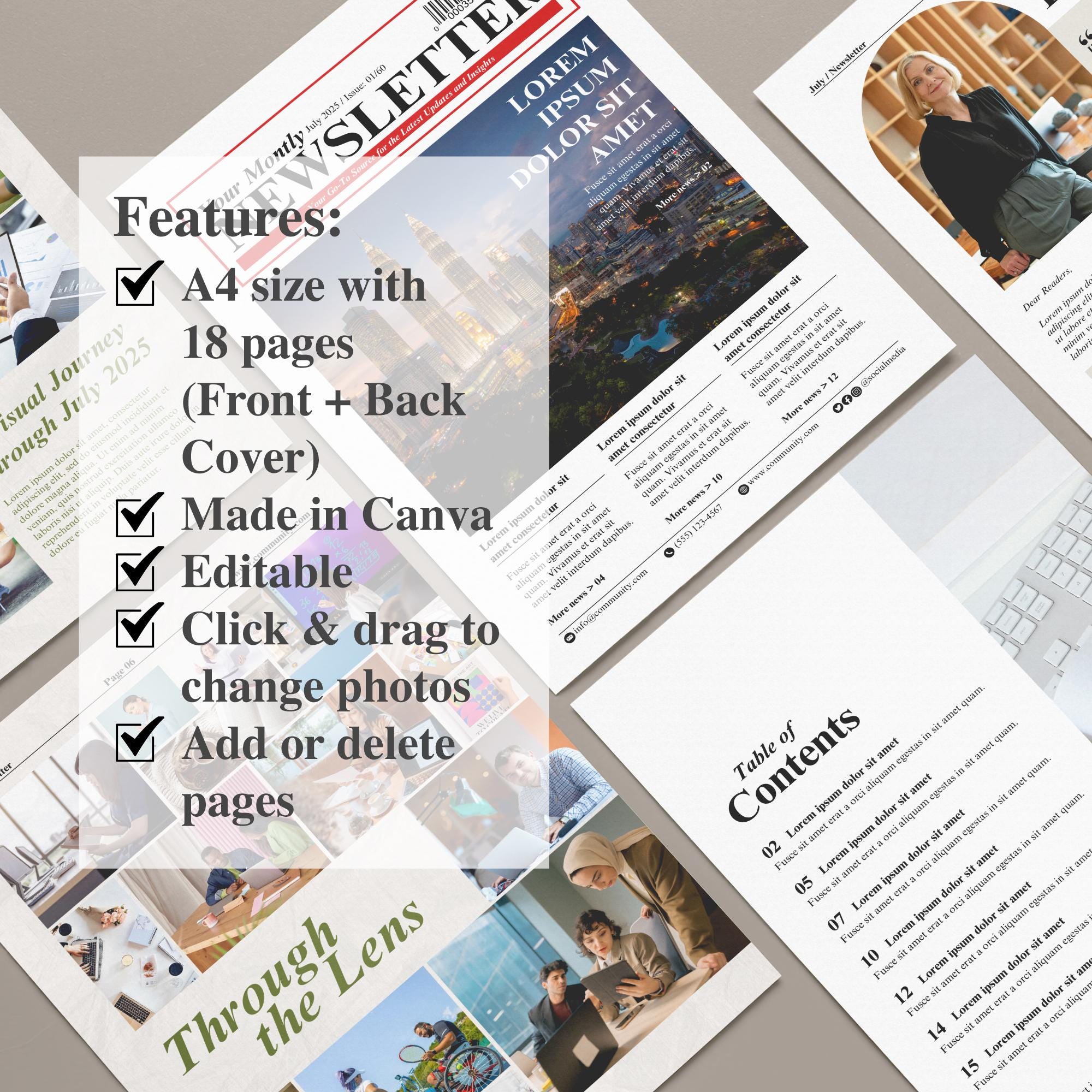 A4 Canva Newsletter Template, 18 Page, Business, School (digital ...