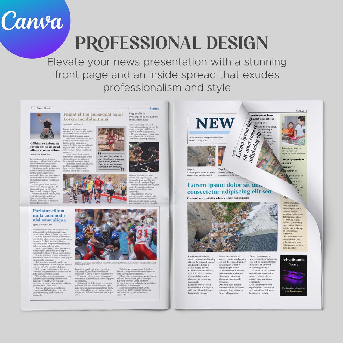 Tabloid Newspaper Template - Editorial, Corporate, Business, Instant ...
