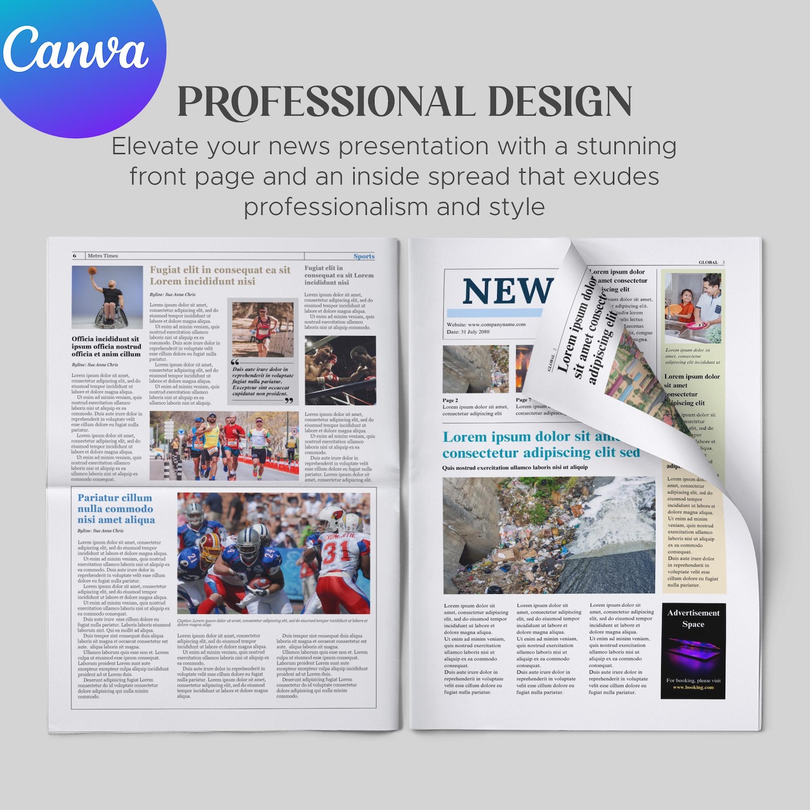 Tabloid Newspaper Template - Editorial, Corporate, Business, Instant ...