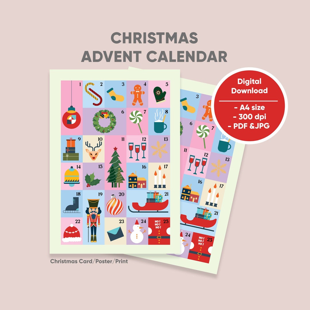 Christmas Advent Calendar - A4 Size, Christmas Decorations, Christmas ...