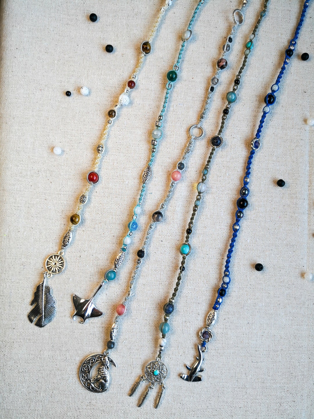 Macrame Hair Wrap, Dread Accessories With Stone Beads and Metal Charms ...