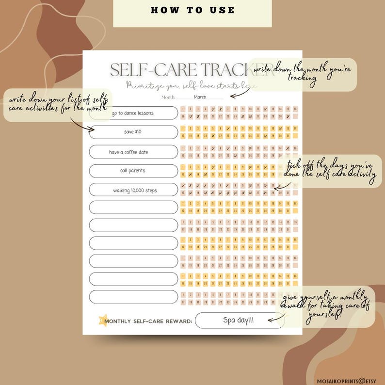 Self-care Checklist, Self-care Planner, Self-care Tracker, Self-care ...
