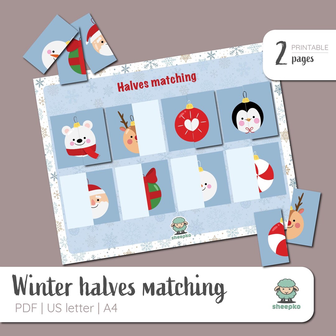 Winter Activity Sheet, Halves Matching Activity - Etsy