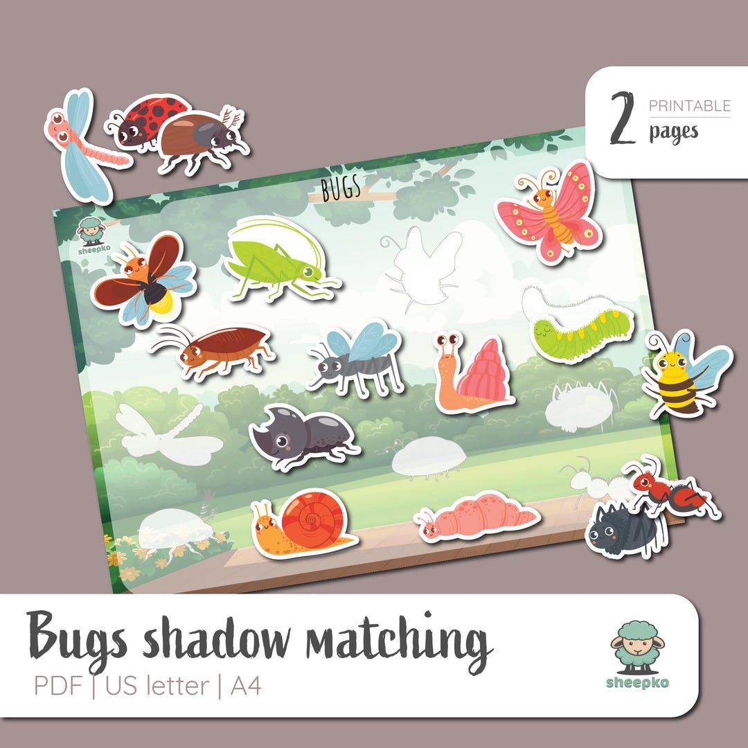 Bugs Shadow Matching Game, Montessori Activity Game, Toddler Busy Book ...
