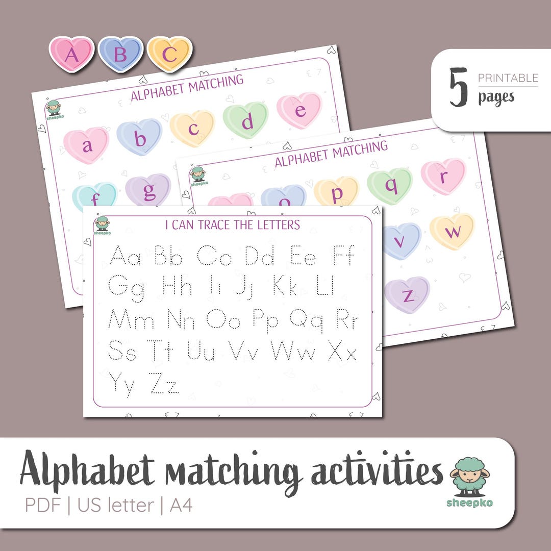 Valentine's Day Alphabet Matching and Tracing Activities, Alphabet ...