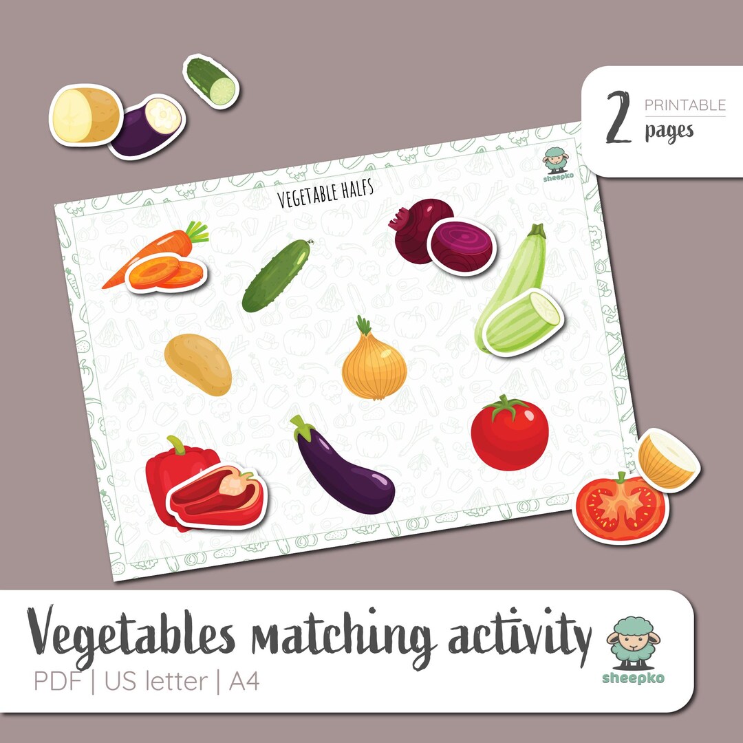 Vegetables Matching Activity, Toddler Learning Materials, Halves ...