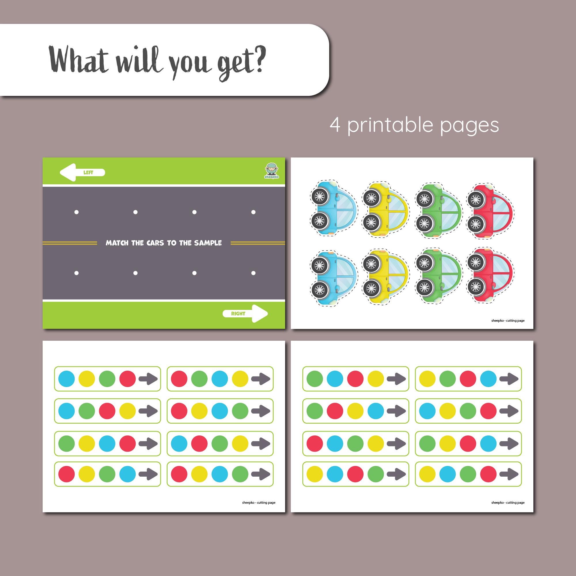 Cars Direction Matching Game – Montessori Printable Materials for ...