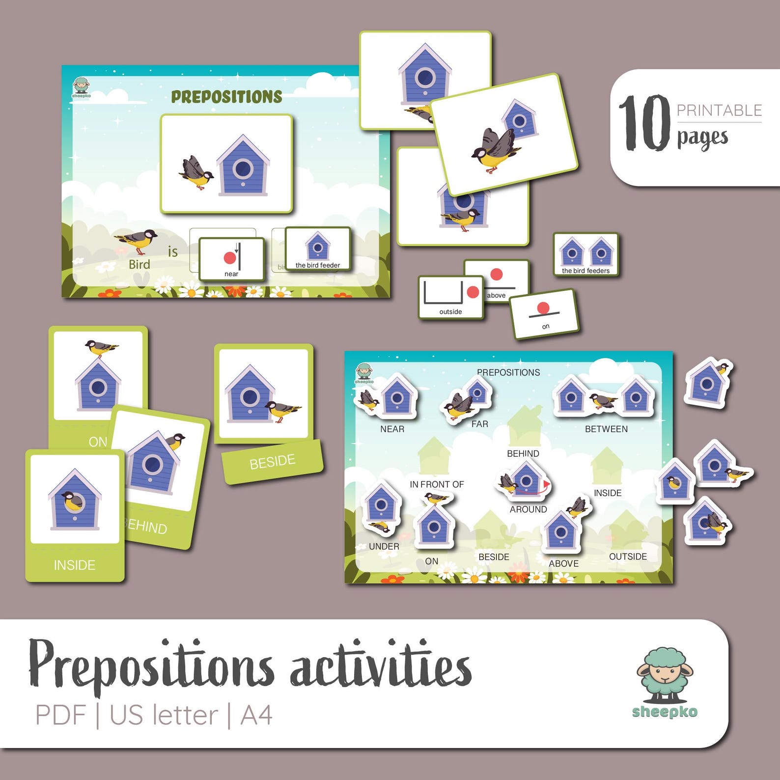 Preposition Activity, Preposition Matching, Positional Words Printable ...