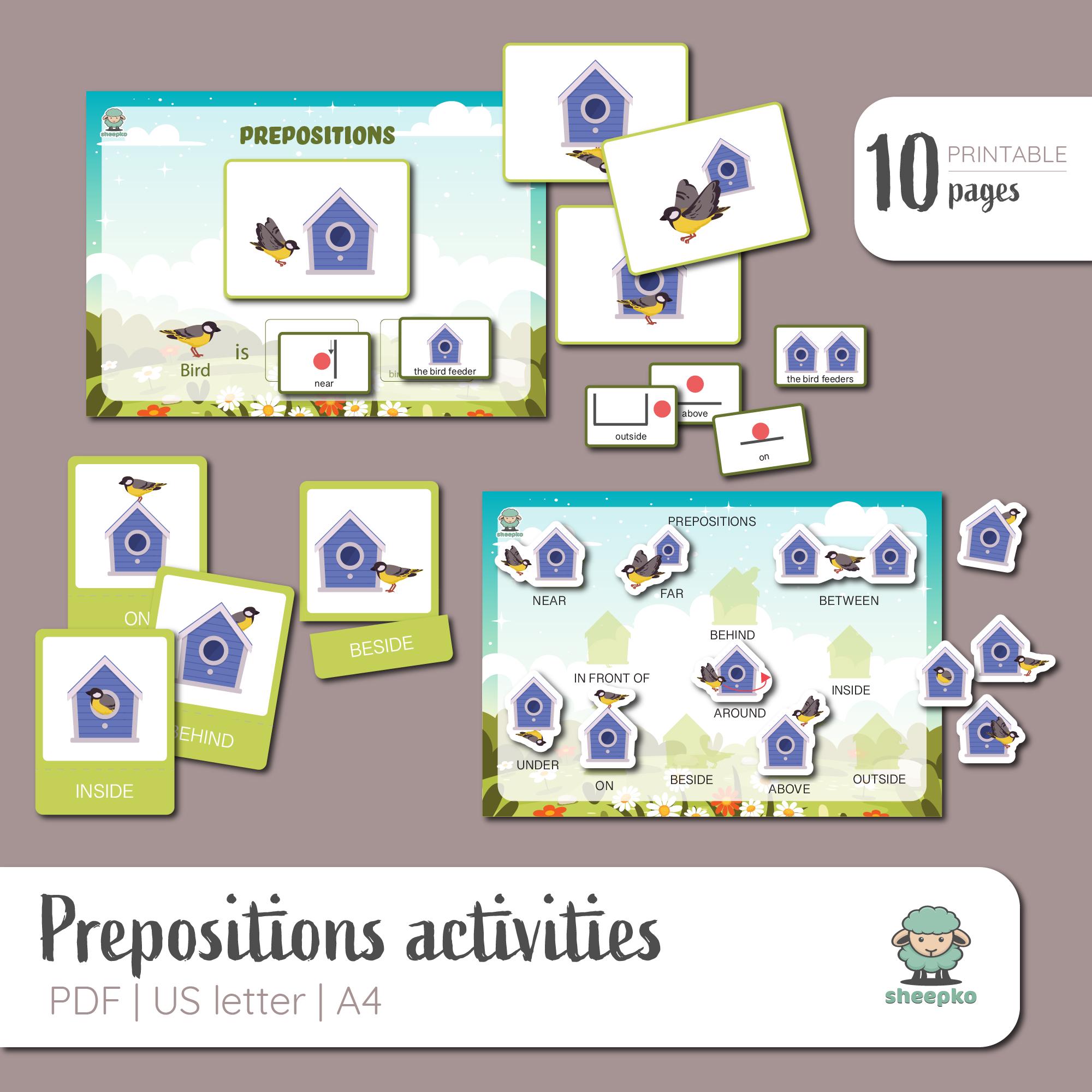 Preposition Activity, Preposition Matching, Positional Words Printable ...