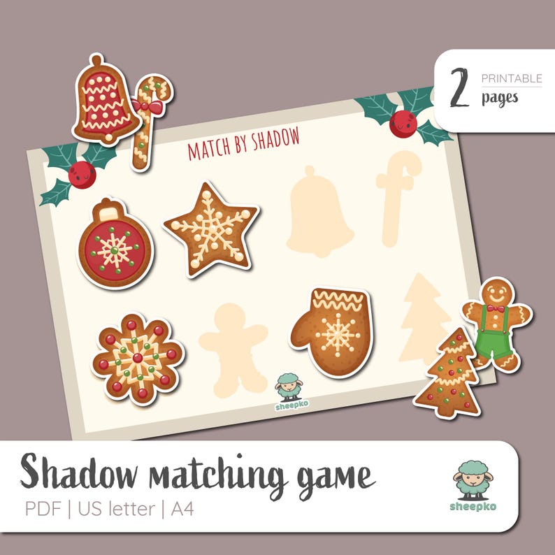Shadow Matching Activity Sheet, Winter Busy Book Sheet, Toddler Busy ...