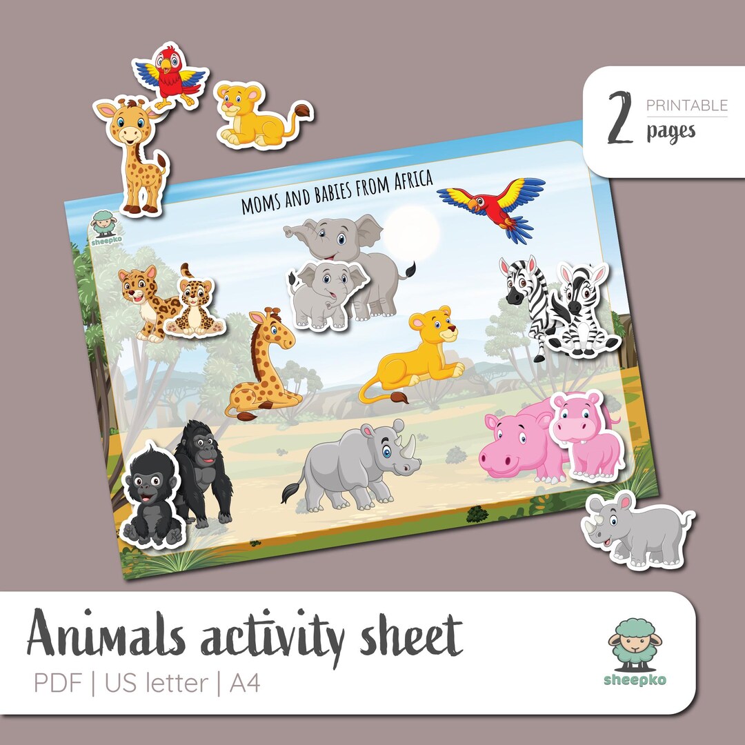 Animals Matching Activity Sheet, Early Learning (printable PDF) - Etsy