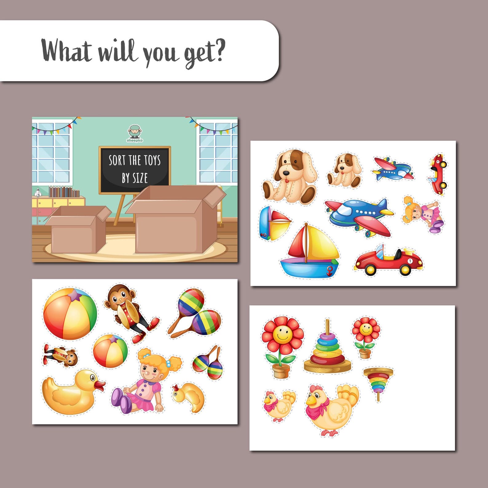 Size Sorting Activity, Montessori Learning, Busy Book Activity Page ...