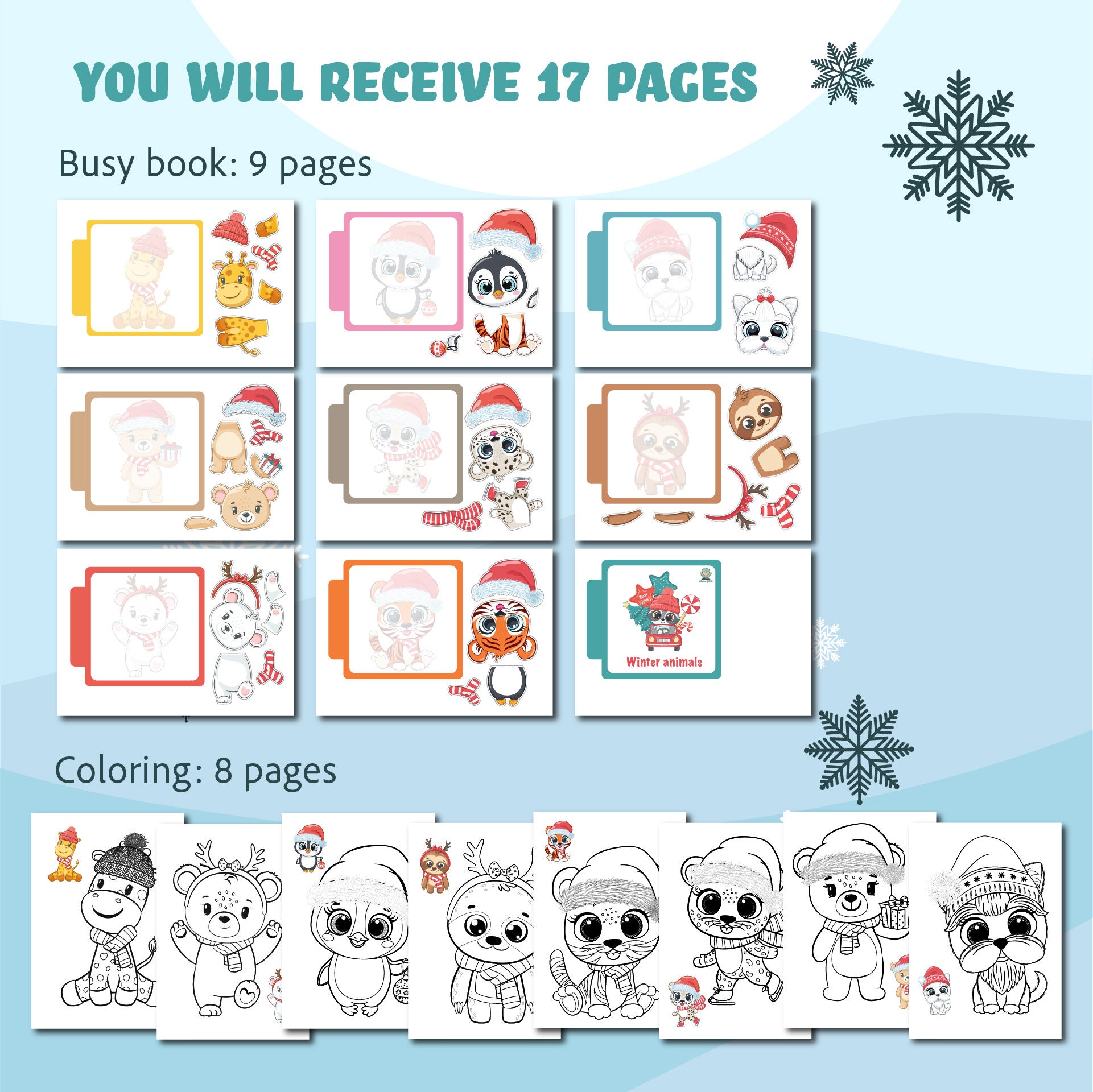 Winter Animal Puzzles Coloring Pages. Toddler Activity Book - Etsy