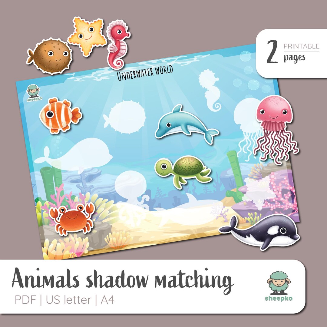 Fish Shadow Matching Game, Animals Matching, Toddler Early Learning ...
