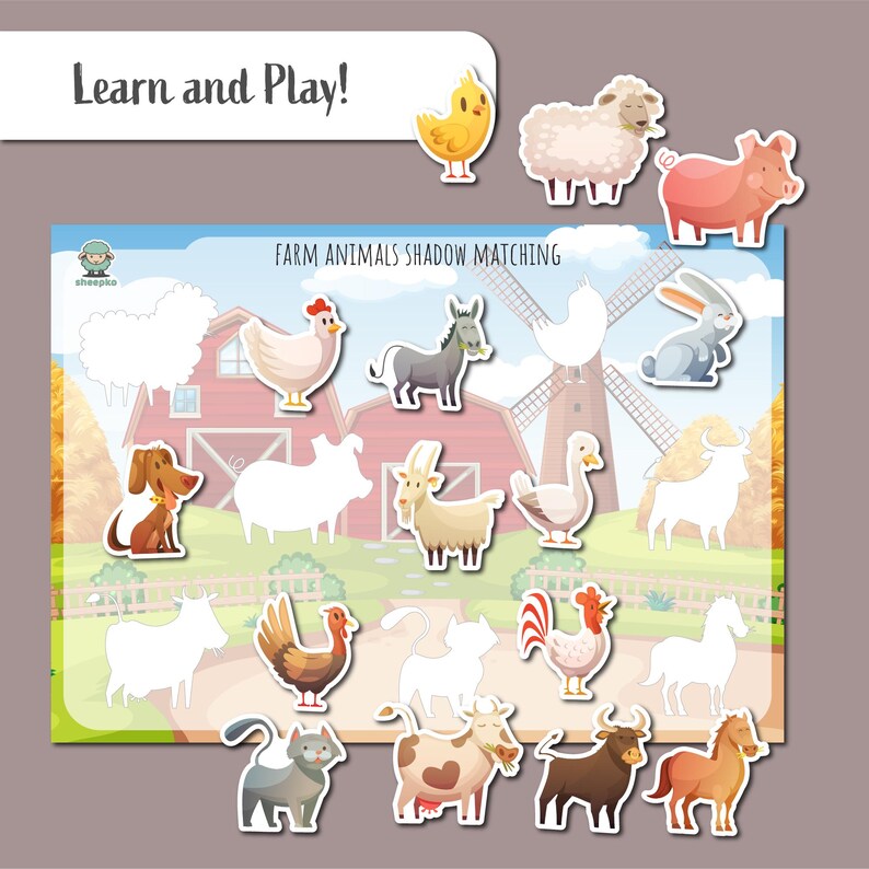 Farm Animals Shadow Matching Activity - Printable Homeschool Montessori ...