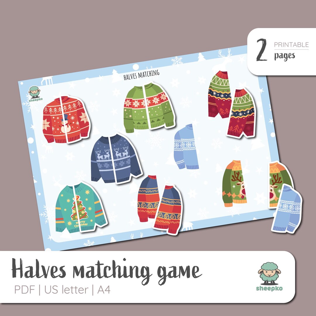 Halves Matching Game, Winter Activity Sheet, Winter Busy Book Page ...